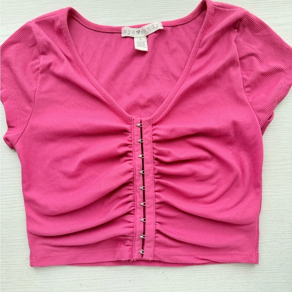 eye candy | Tops | Eye Candy Pink Puff Sleeve Crop Top | Poshmark